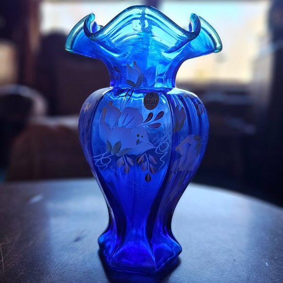Fenton | Art | Fenton Hand Painted Signed By Artist Cobalt Blue Vase 75th Anniversary | Poshmark